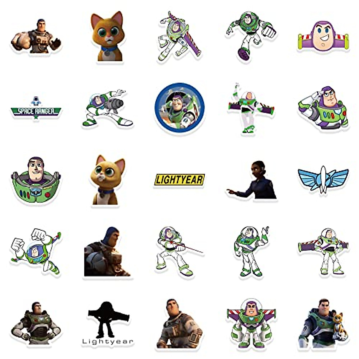50 Pcs Buzz Lightyear Stickers for Water Bottle Waterproof Vinyl Cute Anime Movie Decals for Kids Laptop Tablet Scrapbook Binders Luggage Skateboard Educational School Reward Supplies