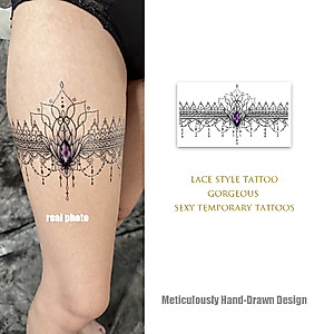 Roarhowl Lace Tattoos, Large Sexy Temporary Tattoo Set, Temporary Tattoos For Women, Belly Back Waist Thigh Body Art Fake Tattoos (Set 1)