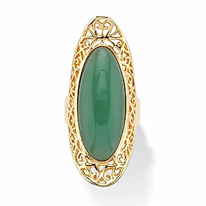 PalmBeach Jewelry 14K Yellow Gold Plated Sterling Silver Oval Shaped Genuine Black or Green Jade Scrolled Halo Ring Size 7