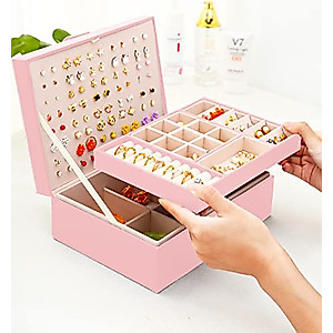 Girls Jewelry Box for Earring Jewelry Organizer Box Womens Earring Box for Girls Earring Holder Organizer Stud Earring Jewelry Box for Necklace Ring Earring Organizer for Girls Earring Storage Pink
