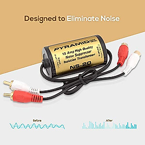 Pyramid 200W 15A RCA Noise Suppressor - Designed for Audio Signals & to Eliminate Noise, Isolation Transformer, Used w/ Amplifier or EQ, Install w/ RCA Jacks & Unique Noise Detection Circuit NS20