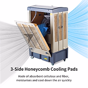 Mountman 41-Inch Swamp Cooler, 4800CFM Industry Evaporative Cooler, 3 Speeds, 120° Swing, 10.6 Gal Water Tank, Outdoor Evaporative Air Cooler for Patio, Yard, Porch, Factory