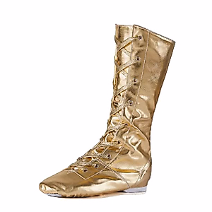 Jazz Dance Shoes Split Sole Men Dancing Sneakers High Top Boots for Women Gold 7.5 M US Women