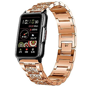 Compatible for Mindrose Smart Watch Bands, Lamshaw Quick Release Women Jewelry Bling Diamond Metal Dressy Strap Adjustable Replacement Strap Accessories Sports Band Compatible for Mindrose H80 1.47 inch Smart Watch Fitness Tracker (Rose Gold)