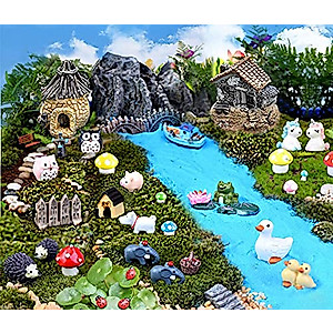 104 PCS Miniature Fairy Garden Accessories, Including Fairy Garden Animals, Mini Garden Houses and DIY Fairy Garden Dollhouse Decoration,Miniature Figurines, Micro Landscape Ornaments, Garden DIY Kit