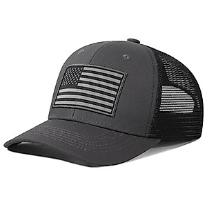 SIBOSHA American Flag Trucker Hat - Baseball Cap for Men & Women, Breathable Mesh, Adjustable Snapback Closure Dark Gray/Black