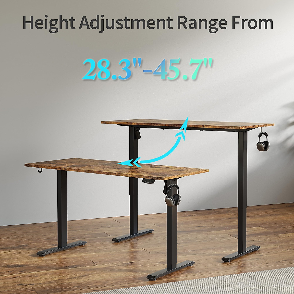Agilestic Electric Standing Desk, 48 x 24 Inches Height Adjustable Desk, Sit Stand up Desk for Work Office Home, Ergonomic Rising Computer Table with Memory Preset, Rustic Brown