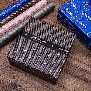 THMORT Wrapping Paper Roll with a Cutter Kit for Birthday Boys&Girls,Adults,Kids.17 Inch X 120 Inch Embossed Foil Wrapping Paper for Gift wrapping Royal Sapphire Blue Pink Black.