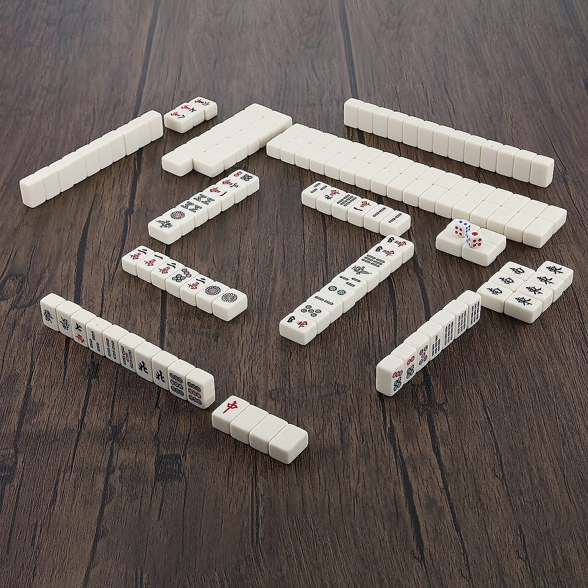 IRONWALLS Chinese Majong Set, 146PCS Mahjong Tile Set with 1” Majongg Tiles, 2PCS Dice & Wooden Carrying Case Box, Complete Majong Game Sets for Travel Party Family Game