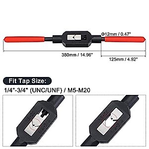 uxcell Adjustable Tap Wrench Handle for 1/4"-3/4" (UNC/UNF) / Metric M5-M20 Taps, Thread Tap Holder Reamer Hand Tapping Tool for Machinist Repair with Plastic Dipped Handle