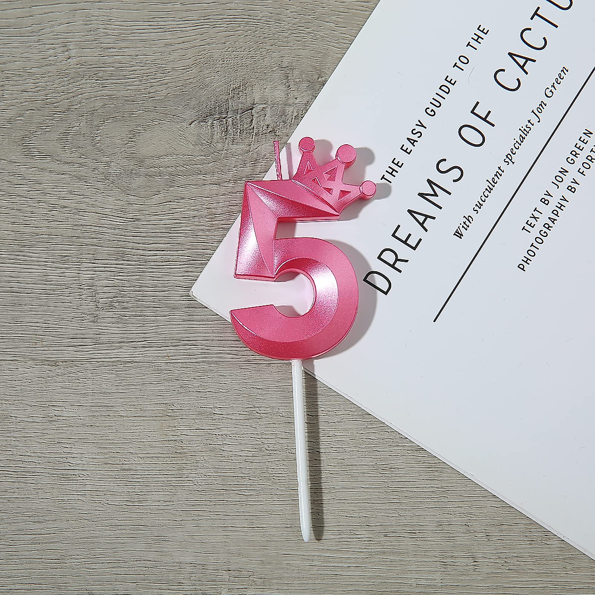 3.15 inch Pink 5 Birthday Candles,3D Crown Number 5 Cake Topper for Birthday Decorations
