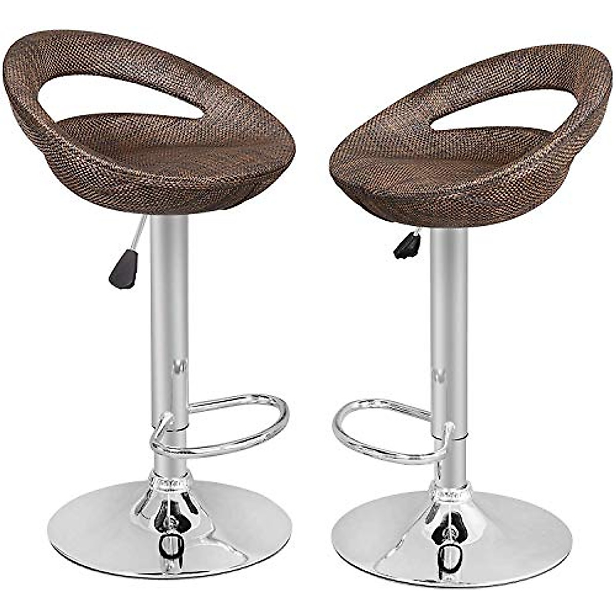 SUPER DEAL Adjustable Pub Wicker Barstool ALL Weather Patio Bar Stool Indoor/Outdoor w/Gas Lift 25-34 inch, Open Back and Chrome Steel Footrest