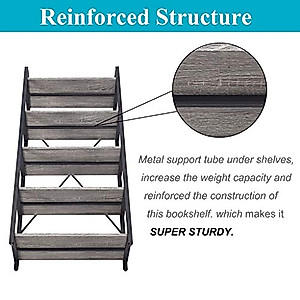 BON AUGURE Industrial Bookshelf, Etagere Bookcases and Book Shelves 5 Tier, Rustic Wood and Metal Shelving Unit (Dark Gray Oak)