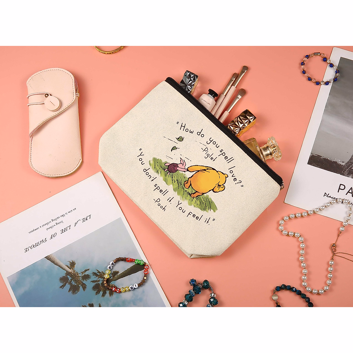 ZVMIS Cosmetic Case - Beige Canvas - Multifunctional Storage Bag for Women and Girls - Travel Accessory Pouch - Best Friends Gift