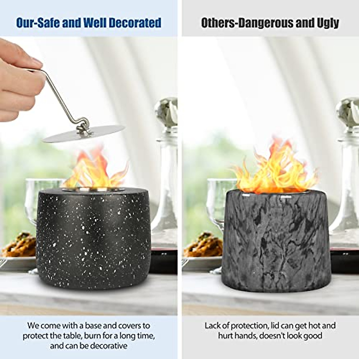 BHNDOING Concrete Tabletop Fire Pit, Marble Portable Tabletop Fireplace, Fire Pit Bowl for Indoor Outdoor Decor Long Time Burning Smokeless Odorless