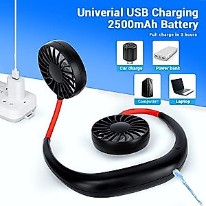 JUANANIUG Portable Neck Fan Rechargeable Personal Hand-Free Fan Mini USB Wearable Neckband Sport Fan,3 Speed Adjustable,360 Degrees Free Rotation Perfect for Working,Traveling,Office,Reading…
