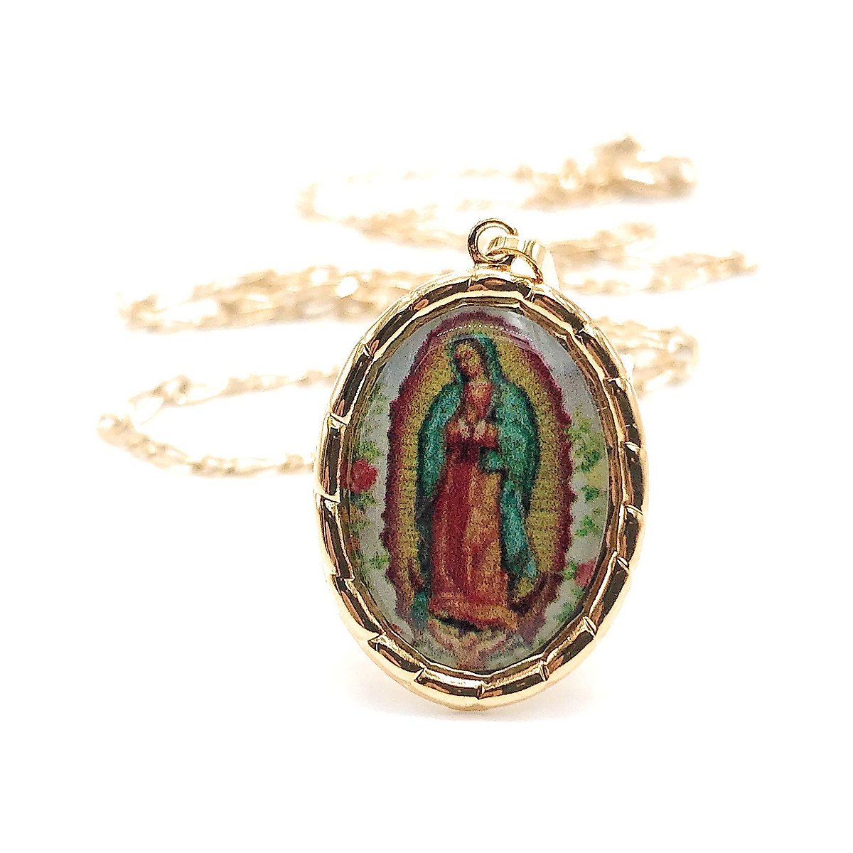 LESLIE BOULES Virgen de Guadalupe Medal Necklace for Women 18K Gold Plated Chain (A-Virgen de Guadalupe)