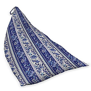 Lunarable East Lounger Chair Bag, Flower Motifs Curly Ornamental Pattern on Striped Background, High Capacity Storage with Handle Container, Lounger Size, Blue White Lilac