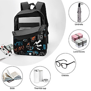 D-WOLVES Funny Video Game Weapon Gamer Backpack for Girls Boys Teens Women Men, College Student Bookbag Casual Hiking Daypack, Perfect for Back to School Travel Library Outdoor
