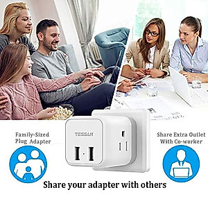 TESSAN Type E F Plug Adapter, France Germany Power Adapter with 2 USB 3 American Outlets, Schuko European Travel Plug Adaptor for US to Europe German Frence Iceland Spain Russia Poland EU