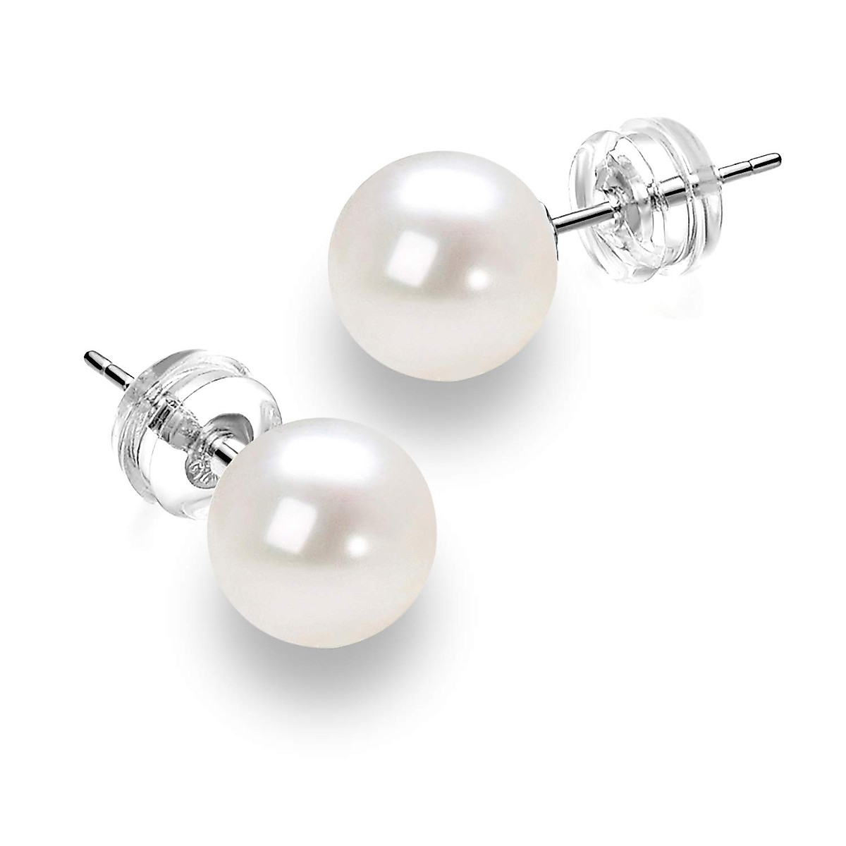 Pearl Earrings 14K White Gold White Freshwater Cultured Pearl Stud Earrings for Women (6mm)