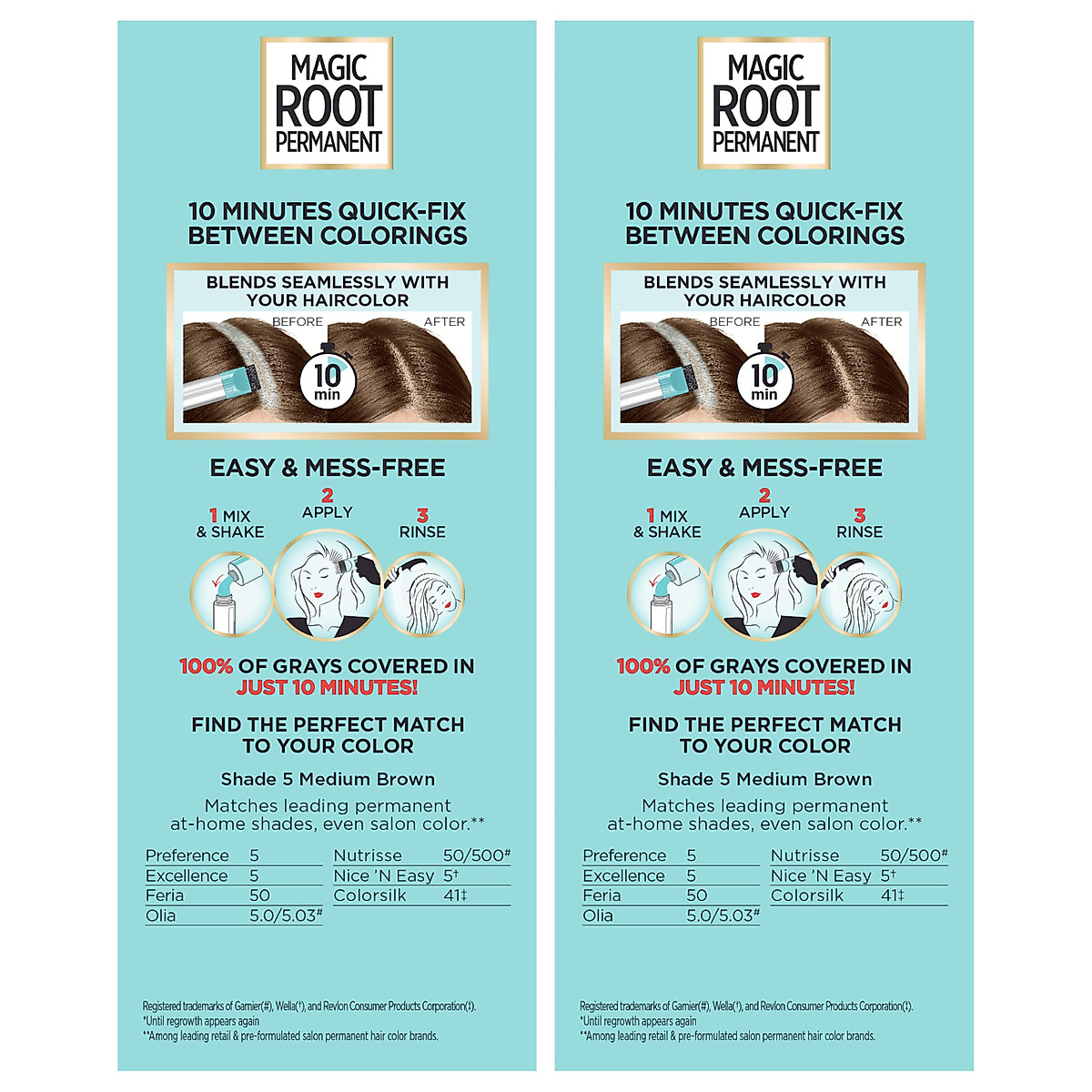 L’Oréal Paris Magic Root Permanent Hair Color, 10 Minute Hair Dye Kit to Rescue Roots with 100% Gray Hair Coverage, 5 Medium Brown, 2 Pack (Packaging May Vary)