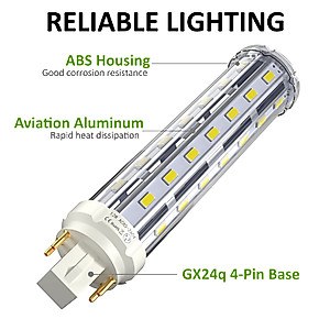 Bonlux 12W GX24Q/G24Q 4-pin Base LED Light Bulb, GX24 LED PL Recessed Light (26W CFL Equivalent) Daylight 6000K for Ceiling Light Downlights (4-Pack, Remove/Bypass The Ballast)