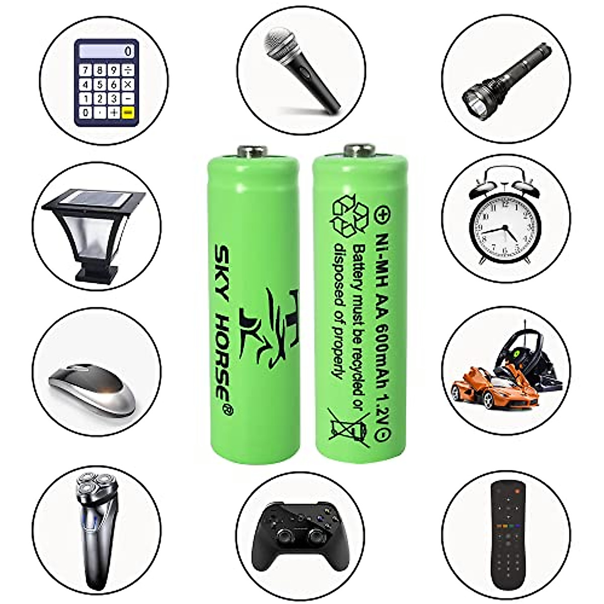 SKY HORSE AA Rechargeable Battery Ni-MH 1.2V 600mAh for Garden Light,Solar Lights,Toys,Remote Control, Mouse(8)…
