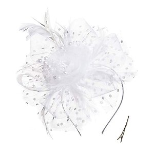Fascinators for Women Tea Party Headband Kentucky Derby Hats Cocktail Flower Mesh Feathers Headwear Hair Clip for Wedding White