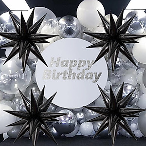 Maylai 50 PCS 40" Large Black Star Balloons Big Metallic Explosion Star Foil Balloons 12 Point Star Balloons Starburst Cone Mylar Balloons Spike Balloons for Birthday Christmas Party Decoration
