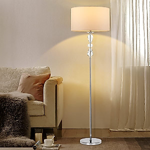 Dott Arts Floor Lamp for Living Room, Modern Standing Lamp with Dimmer, Crystal Reading Floor Lamp Silver Corner Light for Bedroom, Bright 8W Bulb Included