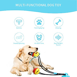KHAZIX Dog Toys for Aggressive Chewers, Indestructible Dog Rope Toys with 2 Powerful Suction Cup and 2 Balls for Large Small Dogs, Interactive Dog Puzzle Toys