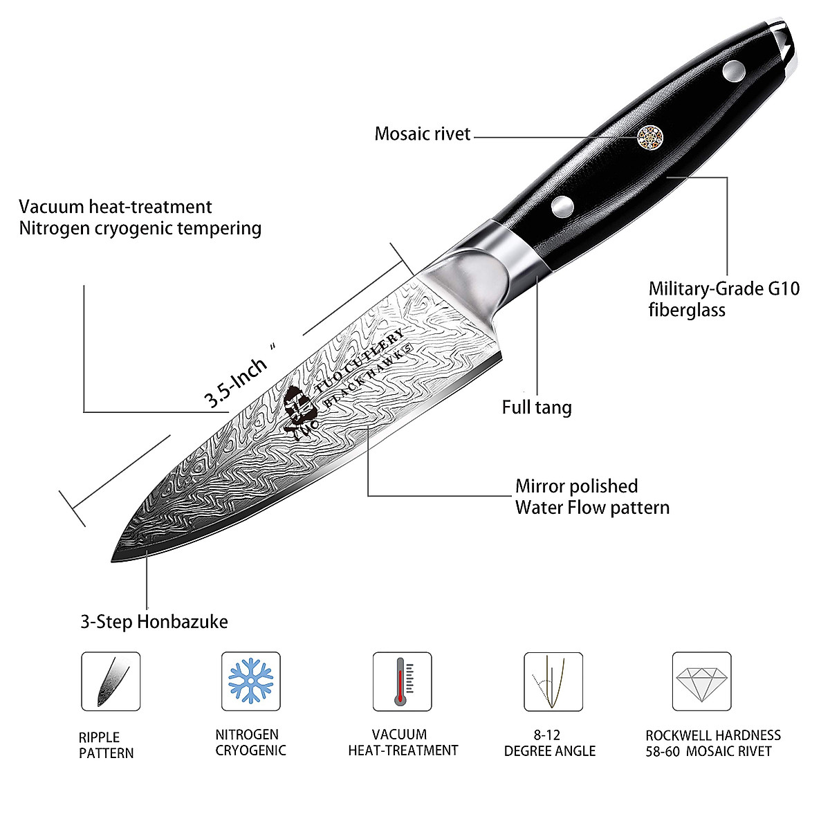 TUO Paring Knife - Peeling Knife Ultra Sharp 3.5-inch - Small Kitchen Knives High Carbon Stainless Steel - Kitchen Utility Knife with G10 Full Tang Handle - Black Hawk-S Knives Including Gift Box