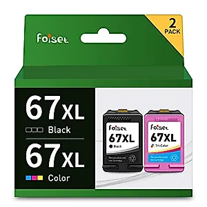 Foiset Remanufactured for HP 67XL HP 67 Inkjet 3YM59A 3YM58A Replacement for HP Envy 6052 6055 6058 6075 Pro 6452 6455 6458 DeskJet 1255 2732 2752 2755 DeskJet Plus 4140 4152 4155 4158