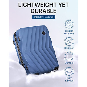 BAGSMART Carry On Luggage 22x14x9 Airline Approved,PC Hardside Suitcase,20 Inch Luggage with Spinner Wheels, Lightweight Travel Suitcases for Men Women,Navy Blue