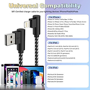 iPhone Charger Cable 10FT Lightning Cable 90 Degree Angled 3Pack Nylon Braided Apple MFi Certified Data Sync Cord for iPhone 13/13Pro/12/11/11Pro/11Max/X/XS/XR/XS Max/8/7/6 (White, 10ft)