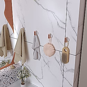 BATHLAVISH Towel Hook White and Gold Bathroom Coat Hook Robe Hook Stainless Steel Door Hanger Towel Robe Clothes Cabinet Closet Sponges Wall Hook for Bathroom Bedroom Kitchen Hotel Bath 4 Packs