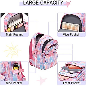 Robhomily Girls Backpack with Lunch Box for Elementary School & Middle School,17 Inch Purple Lightweight School Backpack with Lunch Bags Set for Girls