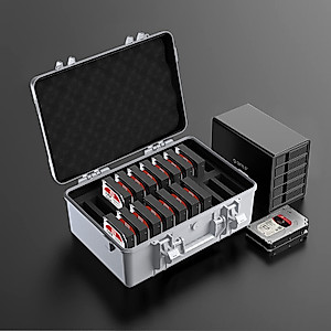 ORICO Hard Drive Case 3.5inch 20-Bay HDD/SSD Multi-Protection Storage Suitcase with Foam Hard Case Shockproof Anti-Static MoistureProof Carrying Case -PSC L20