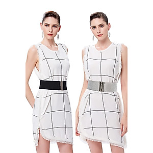 GRACE KARIN Lightweight Stretch Waist Band Buckle Belt for Women Jeans Black Sliver XL