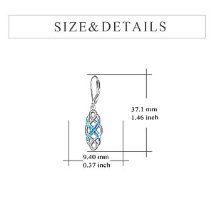 YFN Sterling Silver Celtic Knot Dangle Earrings Good Luck Irish Celtic Knot Vintage Dangles for Women (Blue Opal Celtic Knot Earrings)