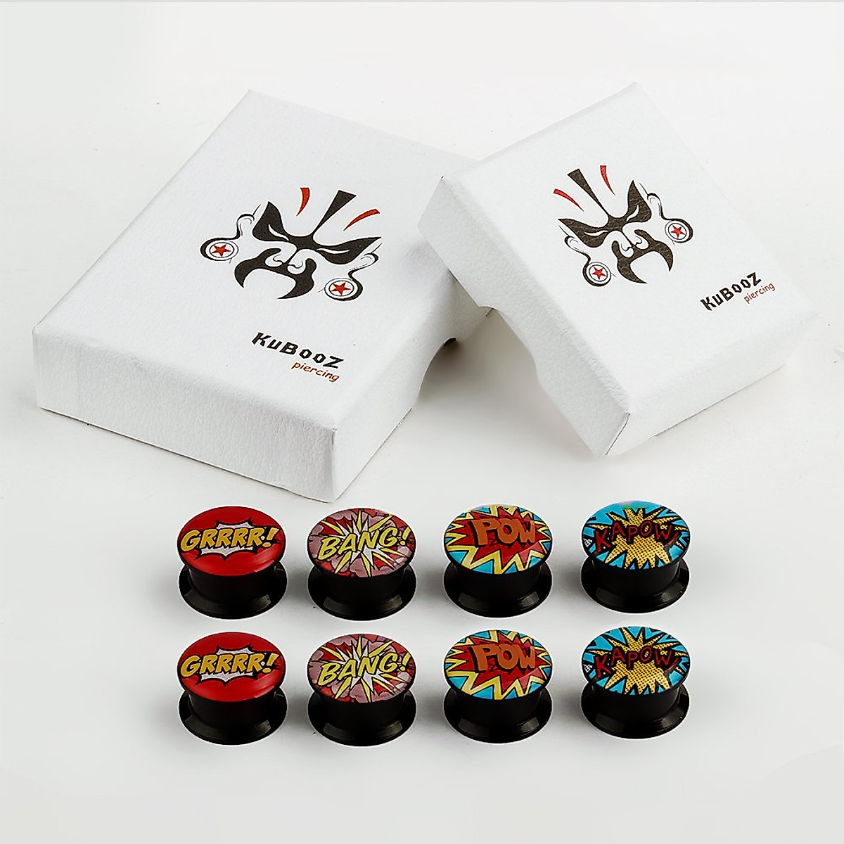 KUBOOZ(4 Pairs) Cartoon Acrylic Ear Plugs Tunnels Gauges Stretcher Piercings