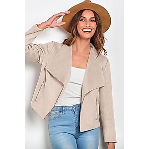 PRETTYGARDEN Women's Faux Suede Jackets 2023 Fall Clothes Long Sleeve Open Front Cropped Coat Outwear (Beige Apricot,Small)