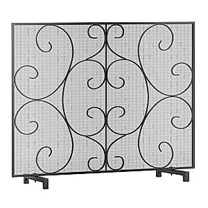 Kingson Single Panel Decorative Flat Fireplace Screen Cover Handcrafted Durable Metal Mesh, Heat-Resistant Free Standing Fire Spark Guard Mesh 37.8" L x 8.8" W x 30.7" H