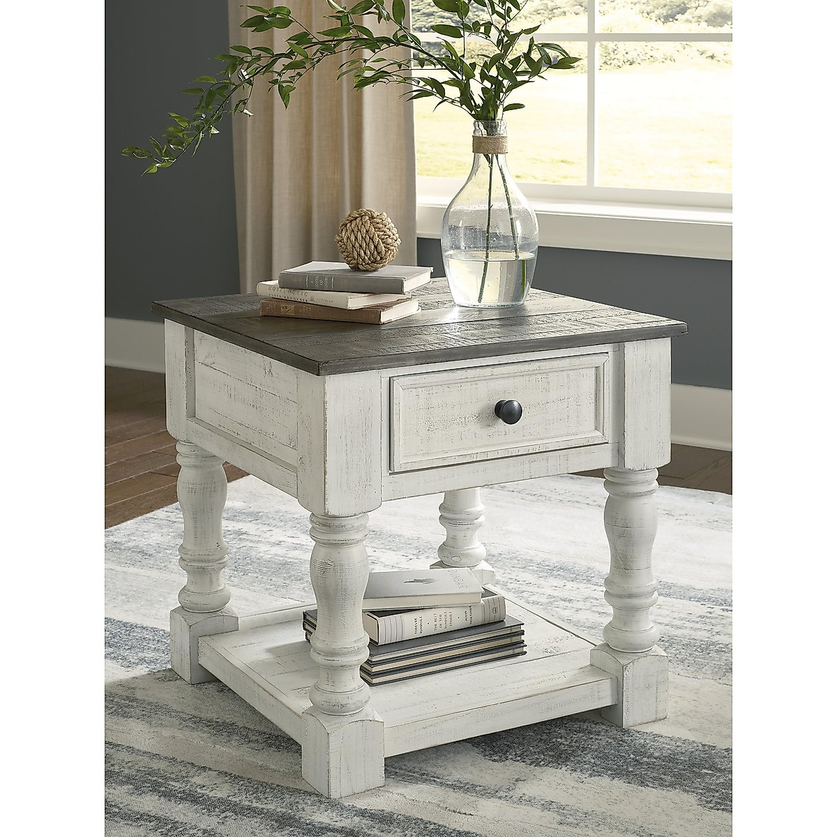 Signature Design by Ashley Havalance French Country Square End Table, White & Gray