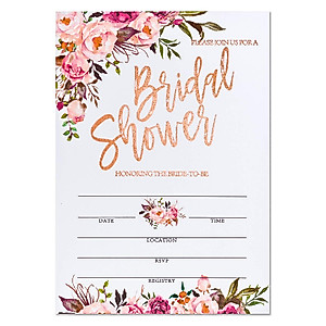 Crisky Rose Gold Foil Bridal Shower Invitation with Envelopes, Bridal Shower Invite, Wedding Shower Invitations, 25 pcs Cards & 25 pcs Envelopes & 25 pcs Stickers