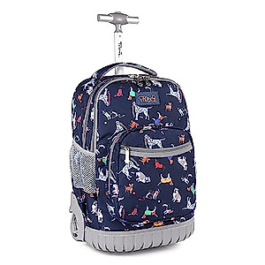Tilami Rolling Backpack, 18 inch Shoulder Drop, Concealed Pockets and Wheel Cover, Roller Backpack for Boys and Girls (Dog Blue)