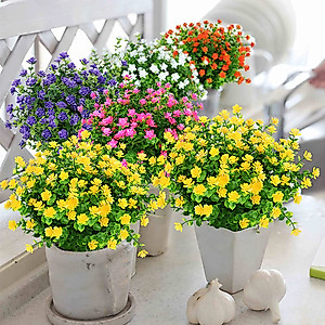 GETYARD 24 Bundles Outdoor Artificial Flowers for Decorations, No Fade Fake UV Resistant Plastic Greenery Plants for Garden Patio Porch Window Box Home Wedding Décor (Yellow)