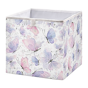 Pink Butterfly Purple Storage Bins Cubes Storage Baskets Fabric Foldable Collapsible Decorative Storage Bag with Handles for Shelf Closet Bedroom Home Gift 11" x 11" x 11"