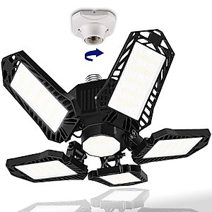 BRAINIAC LED Garage Light Bulbs, 100W 10000LM Garage Lighting with 5 Adjustable Panels, E26/E27 Garage led Lights Screw in Deformable Garage Led Ceiling Light Fixture for Warehouse, Corridor, Stadium